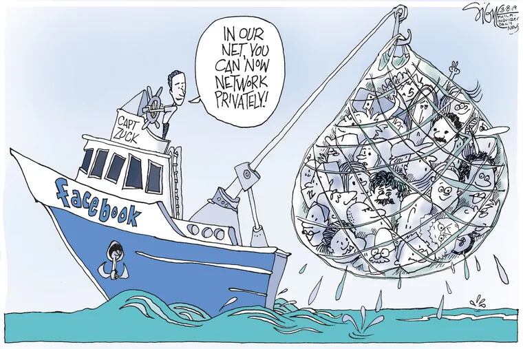 Political cartoon: Facebook trawling for faces