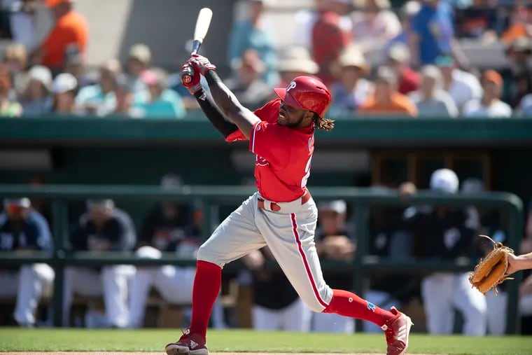 Phillies’ Roman Quinn feels some discomfort after getting hit by a ...