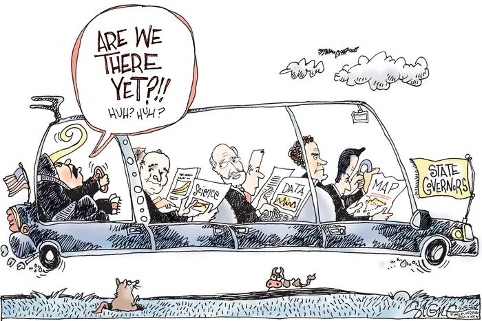 Political Cartoon: The governors driving Master Donald