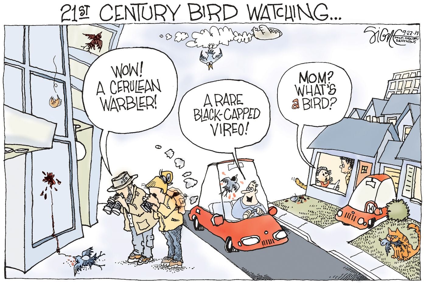 Political Cartoon: Watching birds vanish in humans’ nature