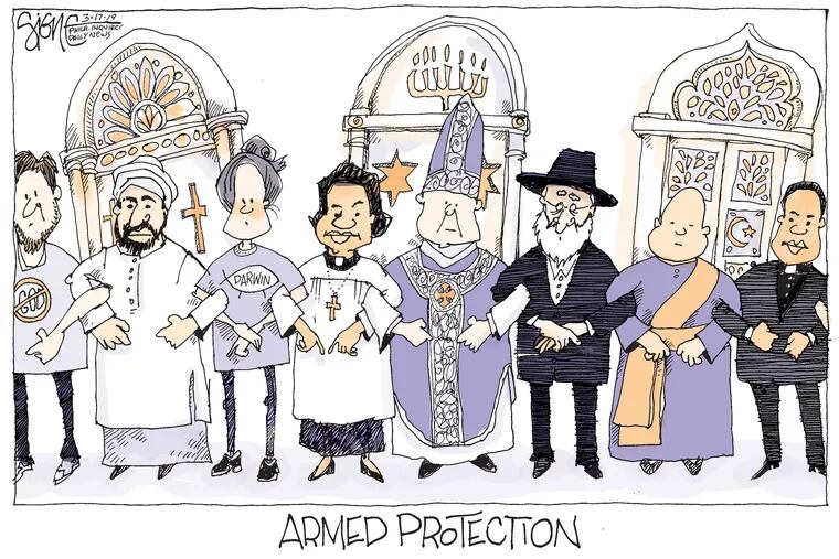 Political Cartoon: Armed Protection for houses of worship