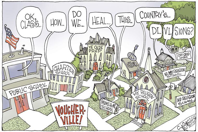 Political Cartoon: School vouchers for a divided society