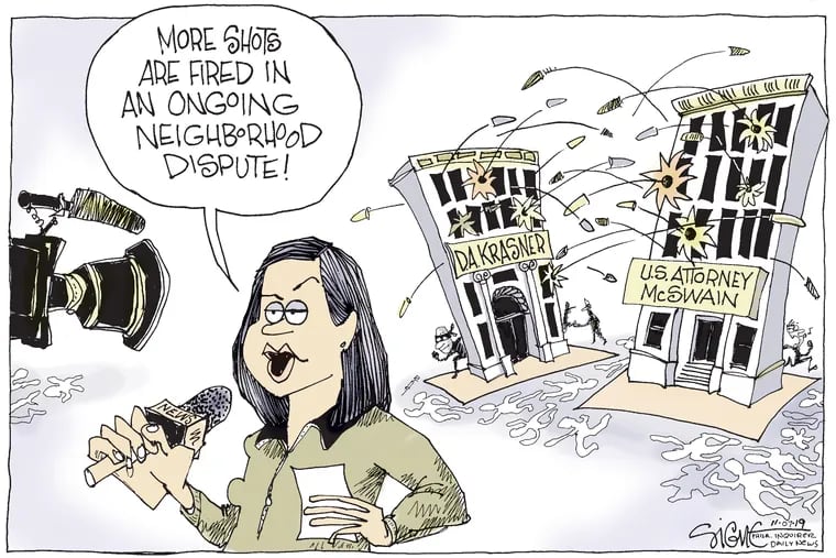 Political Cartoon: Philadelphia crime fighters fire at each other