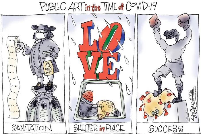Political Cartoon: Philadelphia sculptures conscripted to fight coronavirus