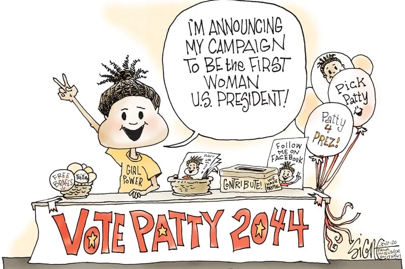 Political Cartoon: Announcing to be first woman U.S. President