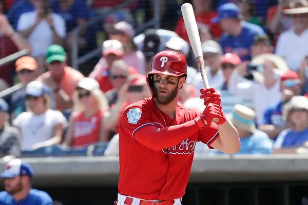 Phillies star Bryce Harper back in swing with first two spring-training ...